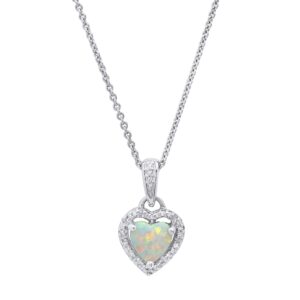 dazzlingrock collection heart lab created opal & round white diamond women halo style heart shape pendant in sterling silver