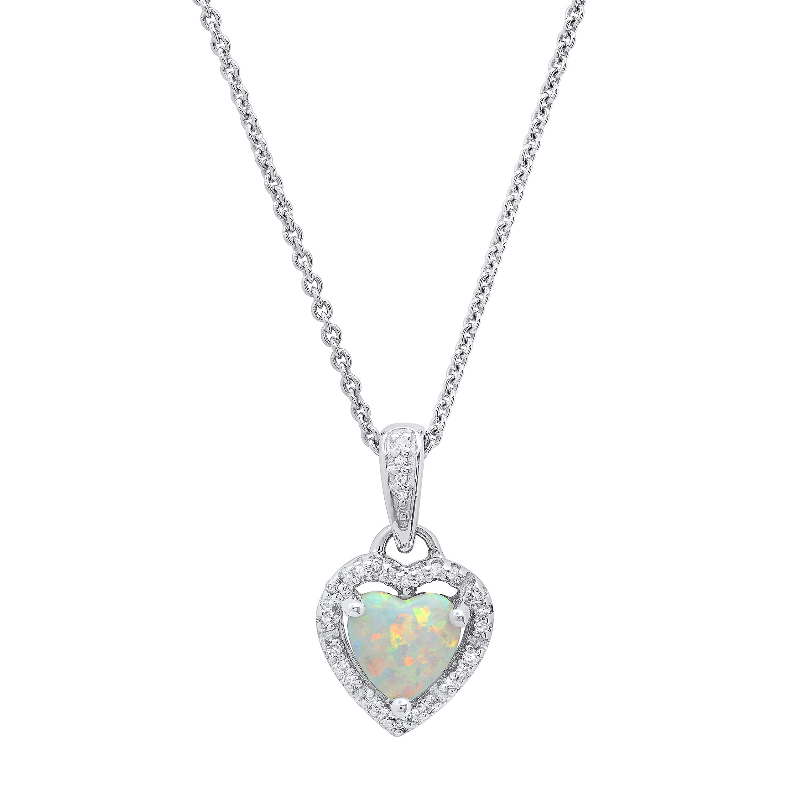 Dazzlingrock Collection Heart Lab Created Opal & Round White Diamond Women Halo Style Heart Shape Pendant in Sterling Silver