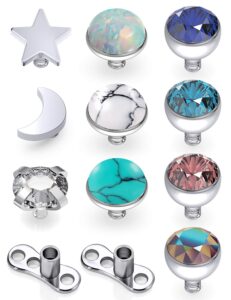 jenxnjsjo dermal piercing jewelry tops back anchor surgical steel top 14g titanium base face heart microdermal micro dermals punk body piercings studs for women men hypoallergenic