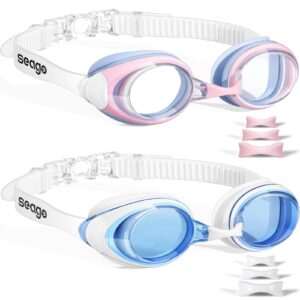 swimming goggles 2 pack swim goggles anti fog goggles adult swimming uv protection fit for adult men women youth junior, no leaking soft silicone seal flat lens clear vision, 3 sizes of nose bridge