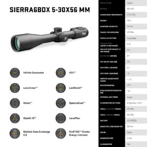 SIG SAUER SIERRA6BDX 5-30x56mm 34mm Maintube F2 / Second Focal Plane Riflescope with Integrated BDX Ballistic Data Xchange 2.0 | Compact Lightweight Durable Waterproof Fogproof Hunting Rifle Scope