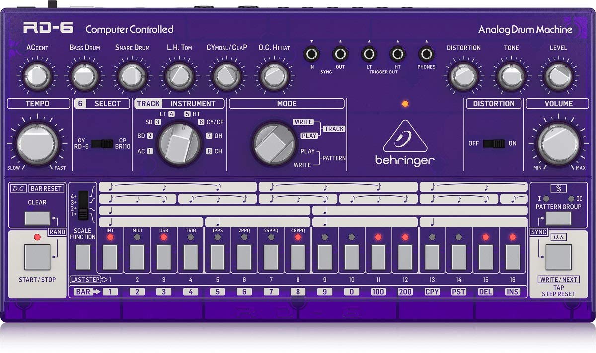 Behringer Rhythm Designer RD-6 Analog Drum Machine, Purple Translucent