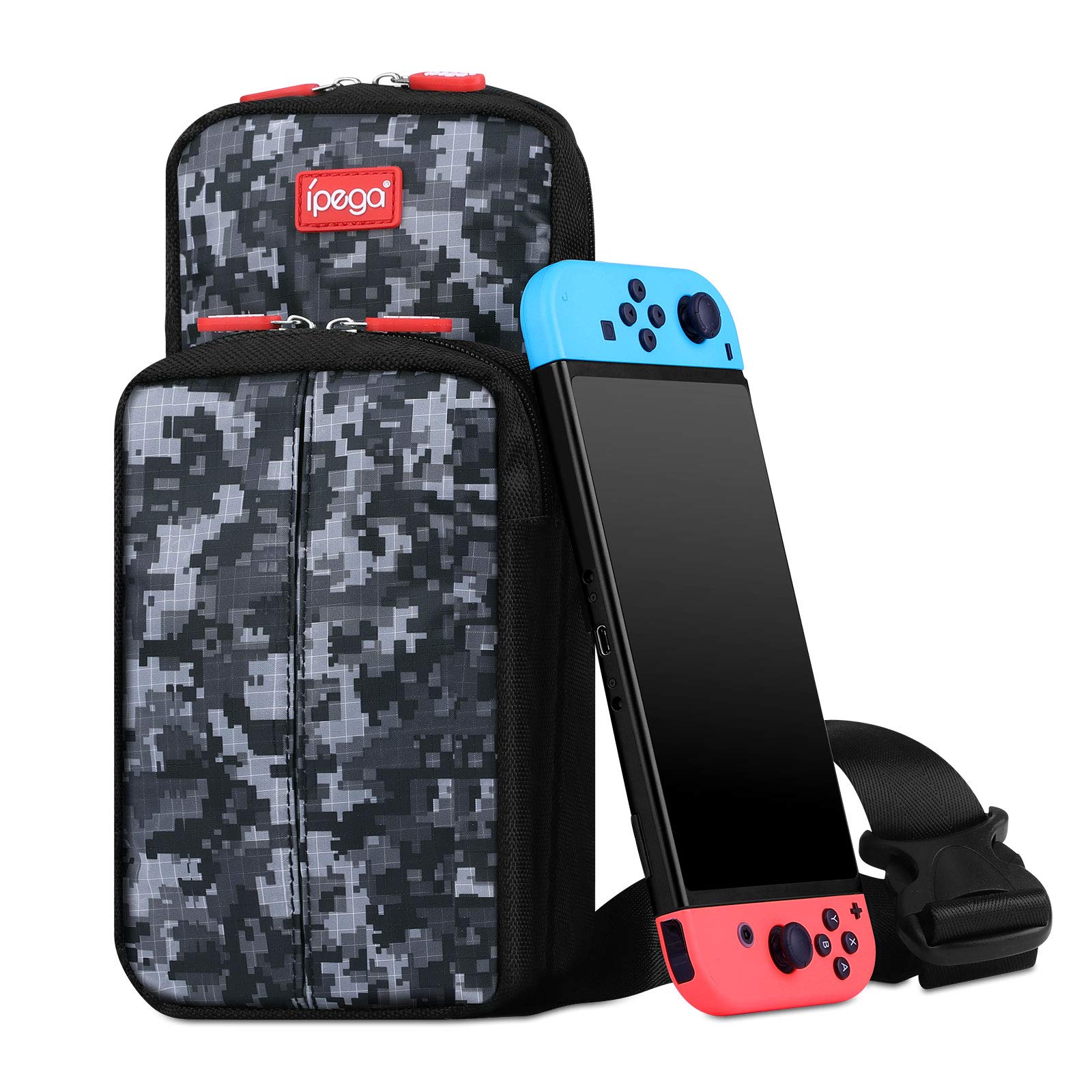 SUNJOYCO Backpack Carrying Travel Bag Fit for Nintendo Switch, Large Capacity Switch Backpack, Sling Crossbody Bag Shoulder Bag, Cute Travel Carrying Case, Chest Gaming Bag Switch Storage Bag for Men