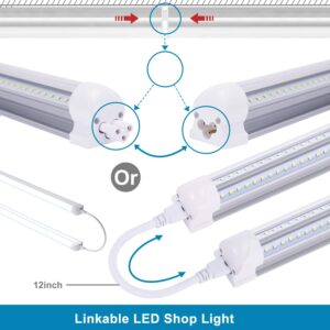 LIGHEART 8FT Linkable LED Shop Light, 100W 12000LM, T8 Integrated LED Tube Light Fixture, V Shaped, High Output,6000K, Brighter White, LED Bulb Light for Garage, Warehouse, Plug and Play (10-Pack)