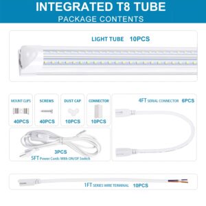 LIGHEART 8FT Linkable LED Shop Light, 100W 12000LM, T8 Integrated LED Tube Light Fixture, V Shaped, High Output,6000K, Brighter White, LED Bulb Light for Garage, Warehouse, Plug and Play (10-Pack)