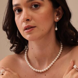 LeCalla Pearl Necklace 925 Sterling Silver Necklaces 8 mm Faux Pearls Necklaces for Women