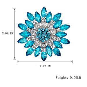 Austrian Crystal Geometry Flower Brooch Pins Wedding Brooches Bouquet Jewelry Accessories for Women, Light Blue 2