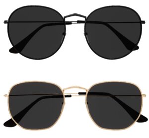 tantino small square round trendy men women polygon sunglasses (black round + gold polygon, uv400)