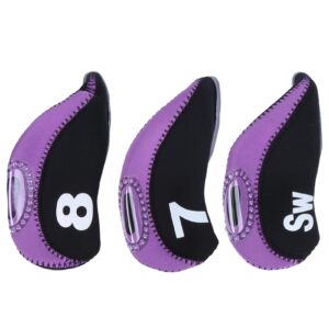 Liukouu Golf Club Iron Head Covers Set, 10Pcs Neoprene Head Cover Black Purple Number Golf Club Irons Covers for Golf Lovers