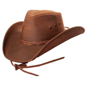 american hat makers hollywood leather cowboy hat for men & women — 100% handcrafted fine leather hat — breathable brown cowboy hat