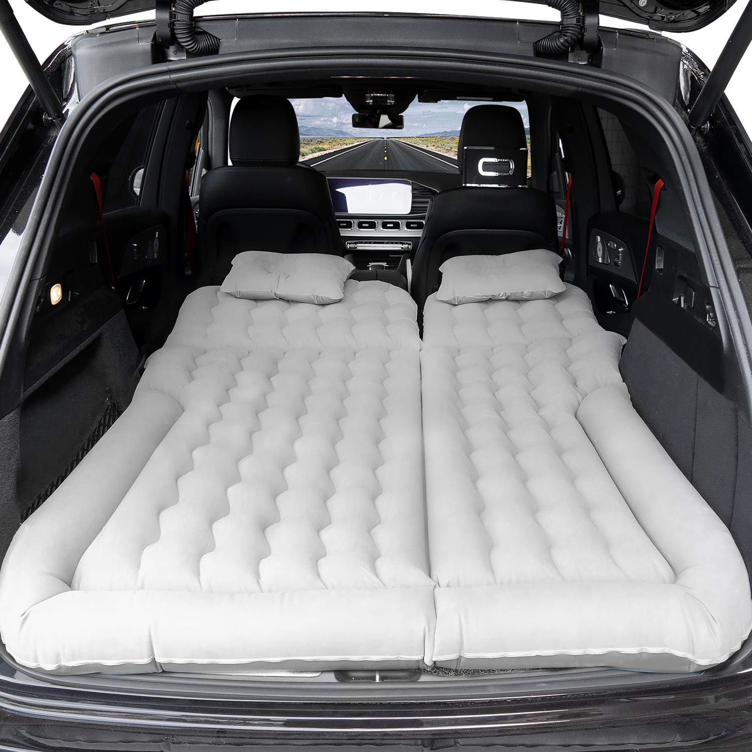 Haomaomao SUV Air Mattress, Inflatable Car Bed with Electric Pump and Pillow, Flocking Surface, Camping Sleeping Pad for Travel SUV Sedan Back Seat Trunk Tent Chevy Jeep Wrangler Toyota Honda Civic