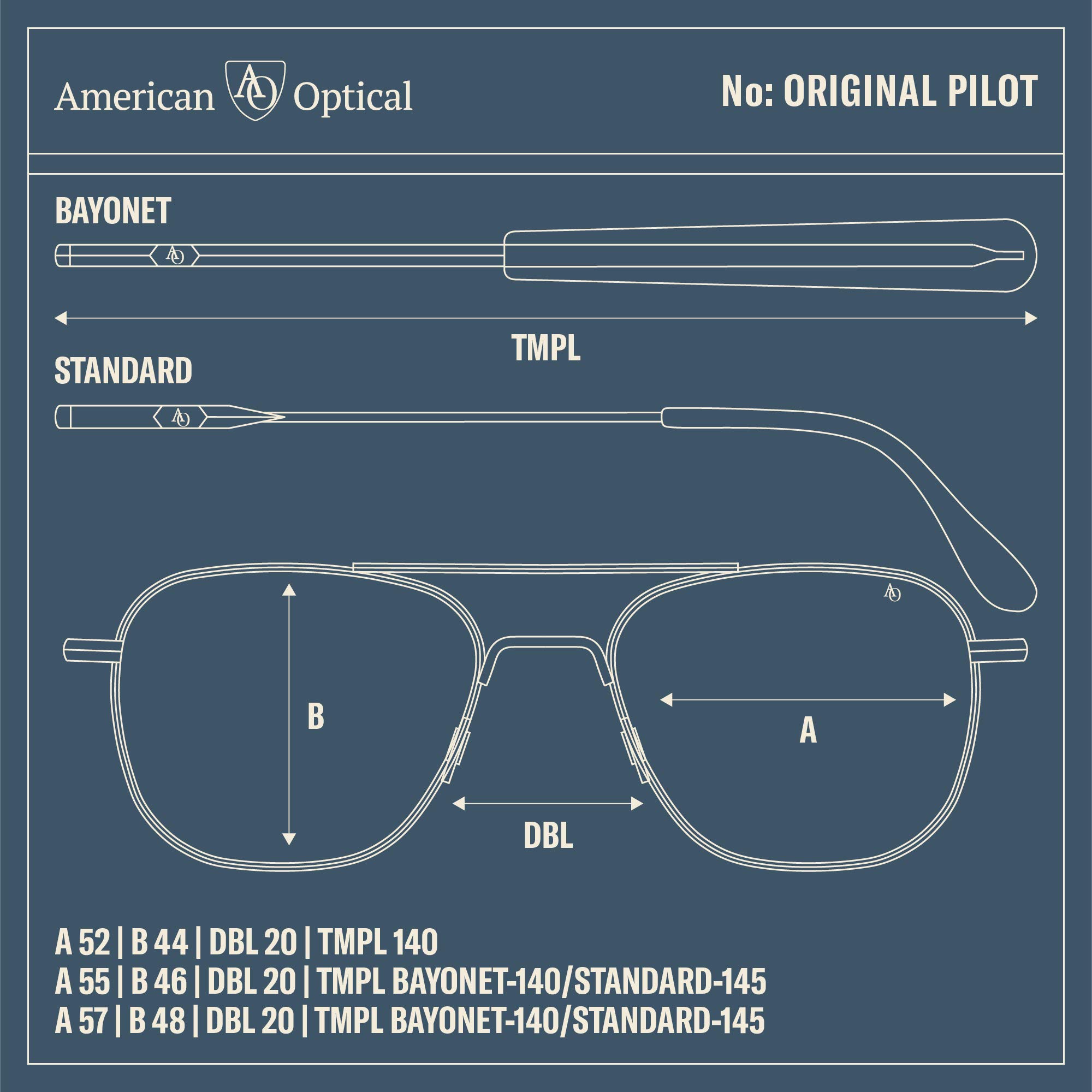 AO Original Pilot Sunglasses - Gold - Calobar Green AOLite Nylon Lenses - Bayonet Temple - Polarized - 55-20-140