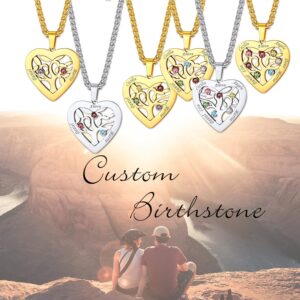 U7 Mothers Necklace Personalized Custom Family Branch Tree Heart Necklace with Crystal Birthstone Stainless Steel Hypoallergenic 2-6 Names Engraved Necklaces for Mom Grandma Wife