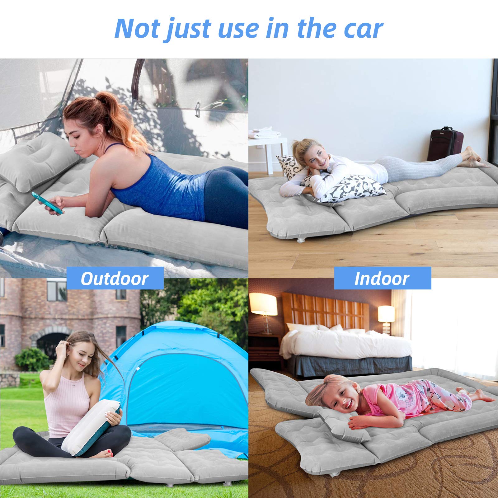 Haomaomao SUV Air Mattress, Inflatable Car Bed with Electric Pump and Pillow, Flocking Surface, Camping Sleeping Pad for Travel SUV Sedan Back Seat Trunk Tent Chevy Jeep Wrangler Toyota Honda Civic