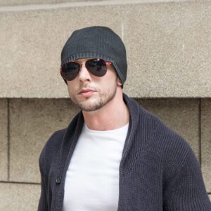 ZLYC Men Fashion Knit Fisherman Beanie Hat Winter Warm Thick Skull Cap (Plain Black)