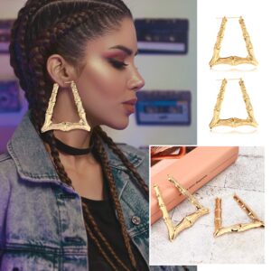 sailimue 8 Pairs Bamboo Earrings for Women Large Different Shape Bamboo Hoop Earrings Set Chunky Silver Gold Big Hoop Earring Hip-Pop Style Fashion Custom Jewelry Party Accessory