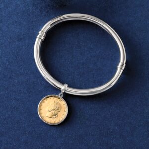 Ross-Simons Italian Genuine Lira Coin Charm Bangle Bracelet in Sterling Silver. 8 inches