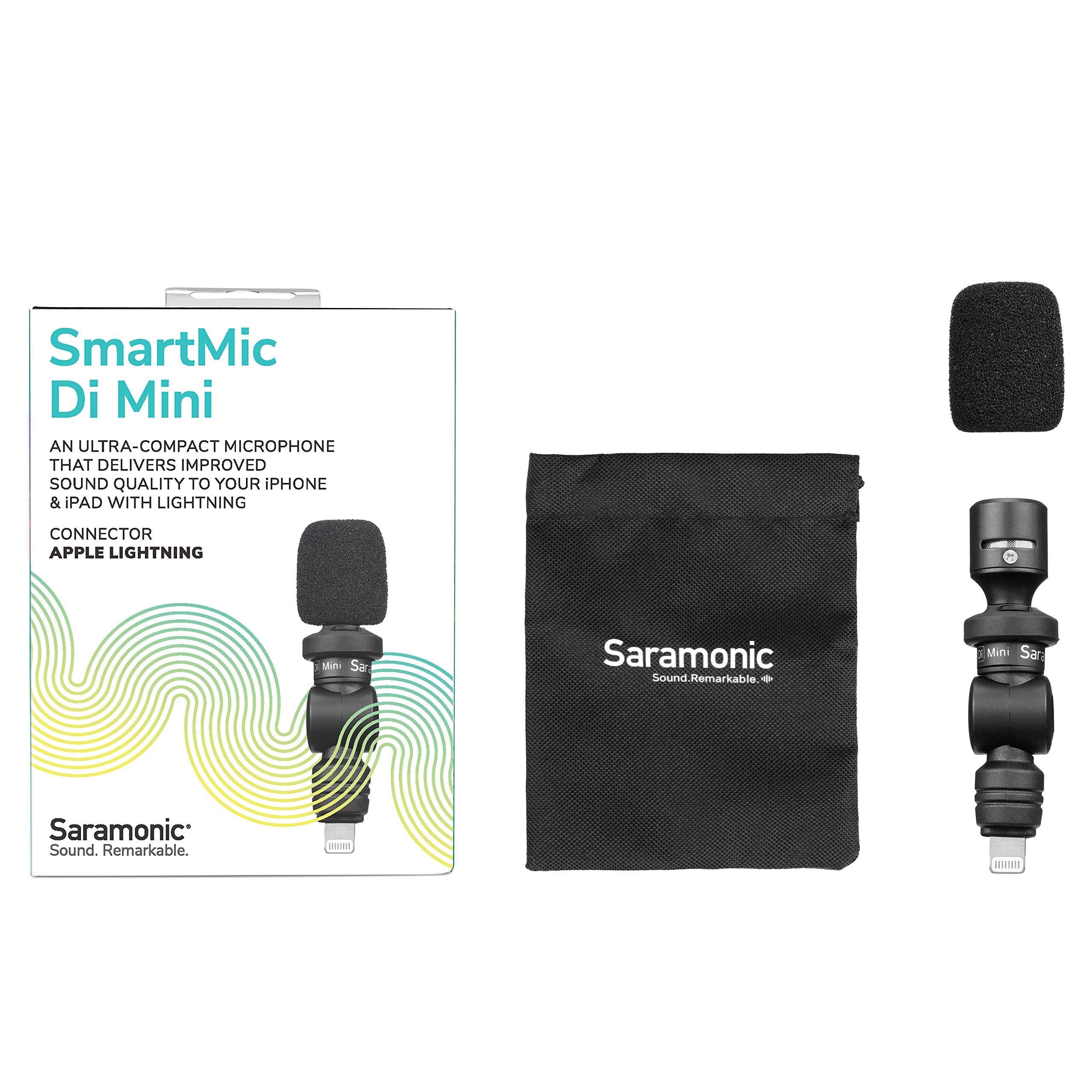 Saramonic Ultra-Compact Omnidirectional Condenser Microphone with Lightning for iPhones & iPads (SmartMic Di Mini), SMARTMICDIMINI, Black