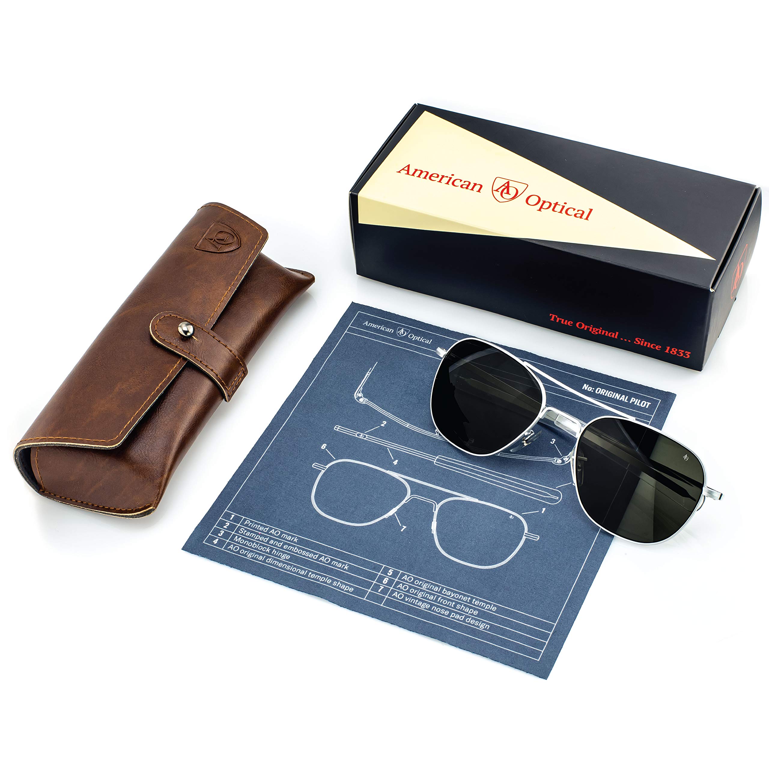 AO Original Pilot Sunglasses - Gold - Calobar Green AOLite Nylon Lenses - Bayonet Temple - Polarized - 55-20-140