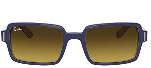 Ray-Ban Rb2189 Benji Rectangular Sunglasses, Blue On Stripes Orange/Blue/Brown Gradient Dark Brown, 52 mm