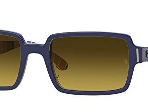 Ray-Ban Rb2189 Benji Rectangular Sunglasses, Blue On Stripes Orange/Blue/Brown Gradient Dark Brown, 52 mm