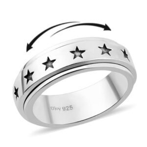 shop lc spinner ring for women - spinning anxiety ring for men - wedding band 925 sterling silver platinum plated star jewelry stress relief gifts for women size 11 engagement bridal anniversary