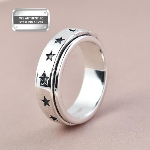 Shop LC Spinner Ring for Women - Spinning Anxiety Ring for Men - Wedding Band 925 Sterling Silver Platinum Plated Star Jewelry Stress Relief Gifts for Women Size 11 Engagement Bridal Anniversary