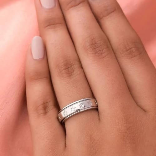 Shop LC Spinner Ring for Women - Spinning Anxiety Ring for Men - Wedding Band 925 Sterling Silver Platinum Plated Star Jewelry Stress Relief Gifts for Women Size 11 Engagement Bridal Anniversary