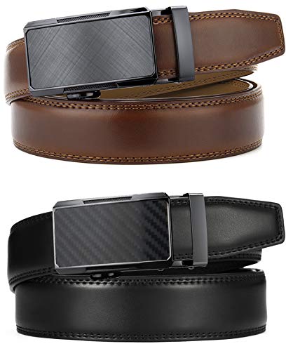 CHAOREN Mens Belts Leather Ratchet 2 Pack - Mens Dress Belt for Dress Pants(32mm)