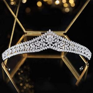 small vintage 3a cubic zirconia pageant tiaras prinicess cz wedding bride crowns for birthday party hair accessories silver hg0104