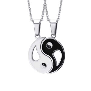 newzenro 2 pieces yin yang bff couples pendant necklace chain for women mens boys personalized matching puzzle diagrams stainless steel necklaces 19.6" gifts for girlfriend boyfriend birthday sister xmas