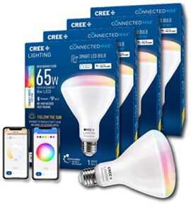 cree lighting connected max smart led bulb br30 indoor flood tunable white + color changing, 2.4 ghz, compatible with alexa and google home, no hub required, bluetooth + wifi, 4pk