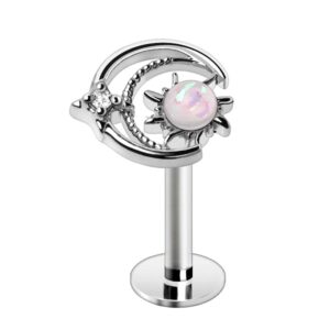 amelia fashion 16 gauge opal galaxy design with cz star labret/monroe (steel/white)