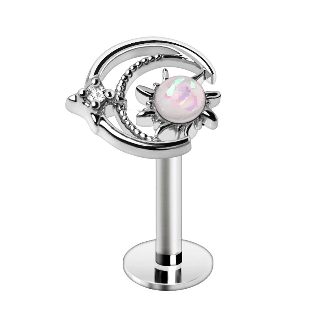 Amelia Fashion 16 Gauge Opal Galaxy Design With CZ Star Labret/Monroe (Steel/White)