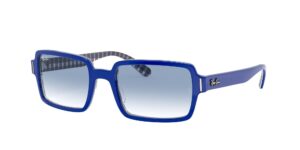 ray-ban rb2189 benji rectangular sunglasses, blue on vichy blue/white/clear gradient blue, 52 mm