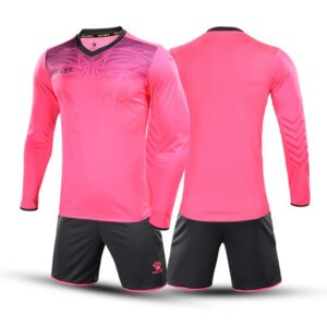 kelme women padded goalkeeper jersey and shorts, girl soccer goalie shirt long sleeve, youth keeper uniform kit pink xs