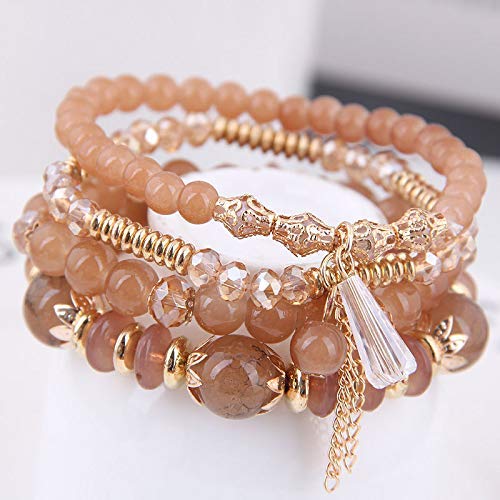 NSLS 5 Sets Boho Bracelets Bangle Pulsera for Women Multilayer Stackable Sparkly Crystal Beaded Stretch Aesthetic Brazalete(C)