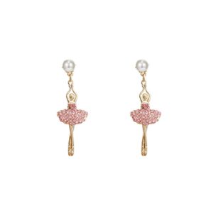 sweet dancing ong stud earrings temperament inlay rhinestone ballerina drop dangle earrings for women jewelry (pink)