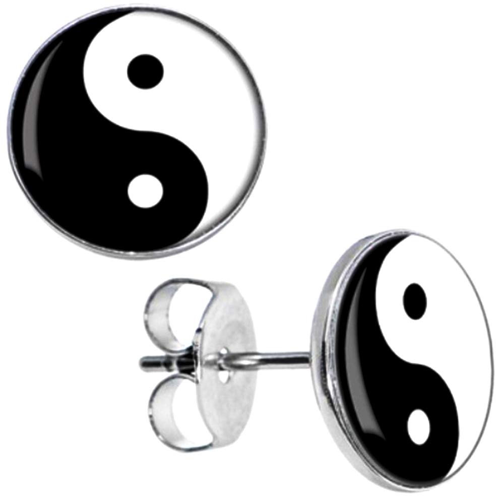 DianaL Boutique Stainless Steel 2-tone Yin Yang Symbol Earrings Stud Gift Boxed Fashion Jewelry