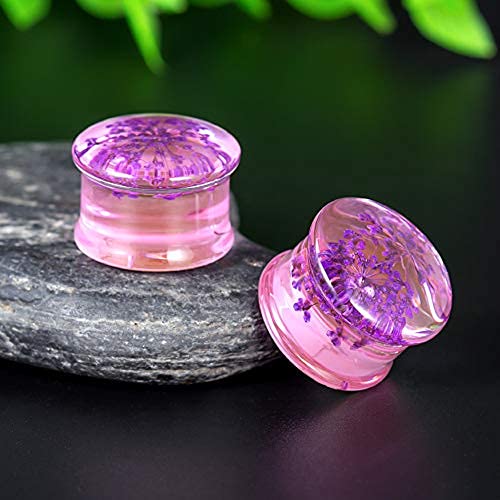 COOEAR 2 Pairs Gauges Piercing Saddle Plugs, Double Flared Flesh Ear Tunnels, Acrylic Flower Logo Earrings Elegant Stretchers.