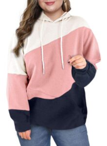 eytino women plus size hoodies tops long sleeve colorblock pullover sweatshirt casual comfy fall fashion outfits clothes,1x pink