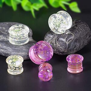 COOEAR 2 Pairs Gauges Piercing Saddle Plugs, Double Flared Flesh Ear Tunnels, Acrylic Flower Logo Earrings Elegant Stretchers.