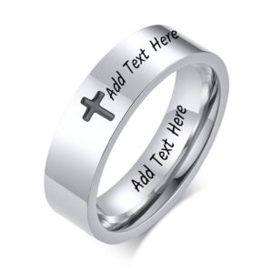 mzzj free personalized engraved religious jewelry christian cross stamped faith bible verse scripture minimalist high polish 6mm stainless steel inspirational prayer ring for men women,size 5