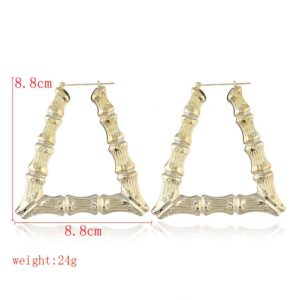 Gold Bamboo Triangle Hollow Hoop Earrings for Women - Big Large Bamboo Hoop Earring (Gold Triangle)