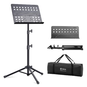 vekkia sheet music stand-metal professional portable perforated music stand with carrying bag,folding adjustable music holder,super sturdy suitable for instrumental performance & band & travel