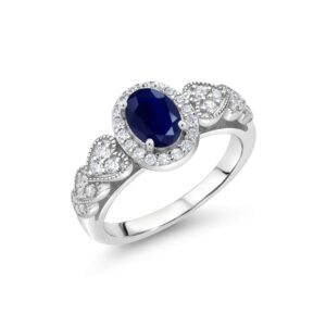 gem stone king 925 sterling silver blue sapphire engagement ring for women (1.43 cttw, oval 7x5mm, gemstone birthstone available in size 5, 6, 7, 8, 9)