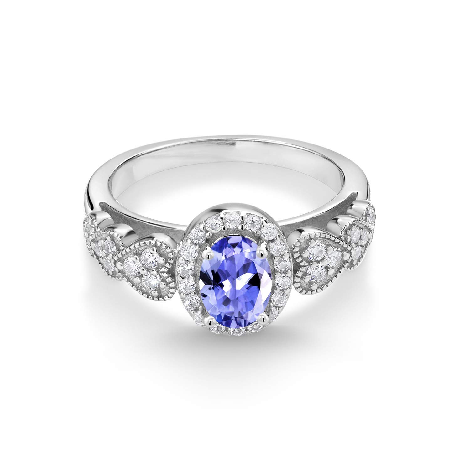 Gem Stone King 925 Sterling Silver Blue Tanzanite Women Engagement Ring | 1.18 Cttw | Oval 7X5MM | Gemstone Birthstone | Available In Size 5, 6, 7, 8, 9