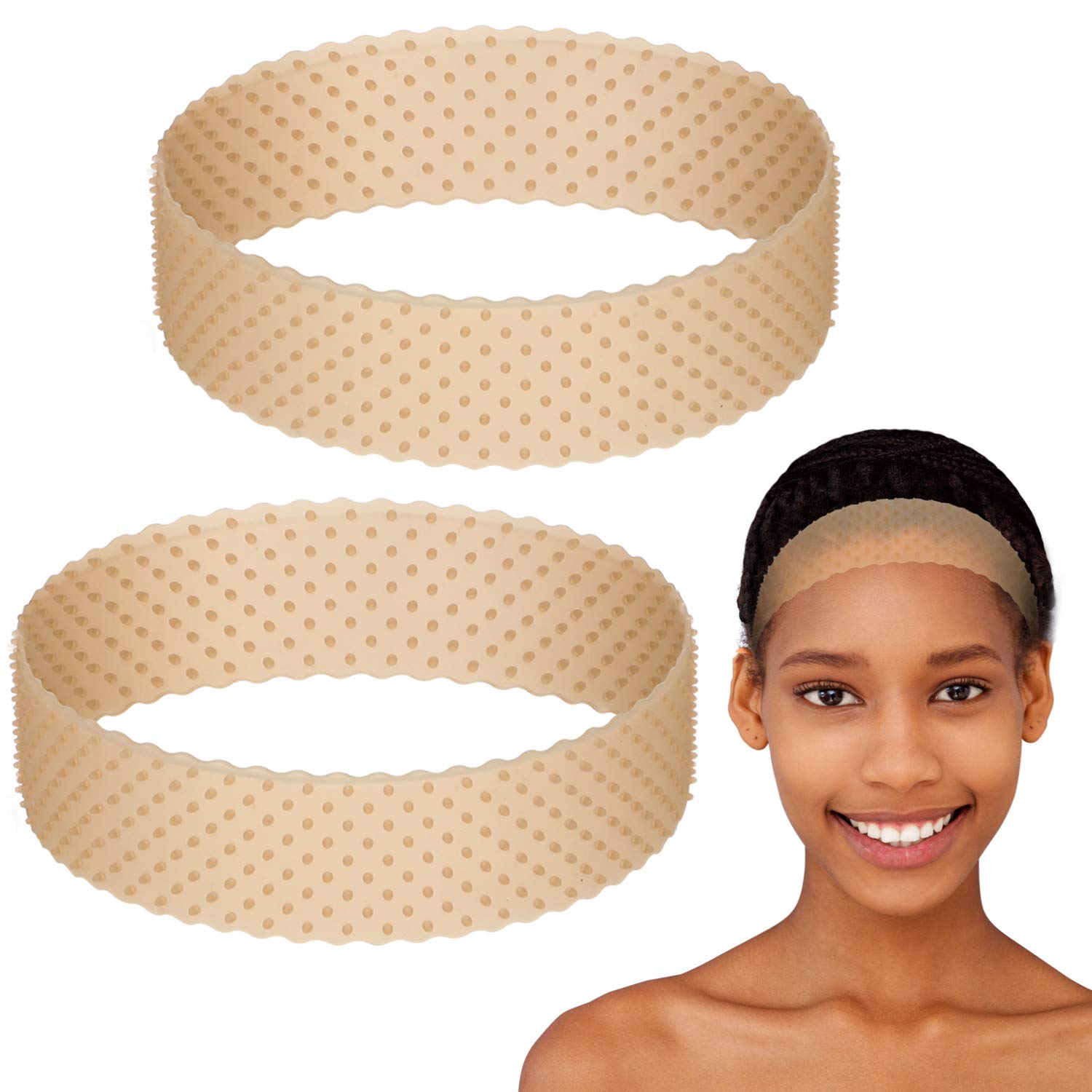 WILLBOND 2 Pieces Adjustable Silicone Wig Headband Fix Non Slip Wig Bands Seamless Grip Strong Holder for Men Women Sports Yoga (Light Brown)