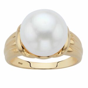 palmbeach yellow gold-plated sterling silver round genuine cultured freshwater pearl ring sizes 6-10 size 8