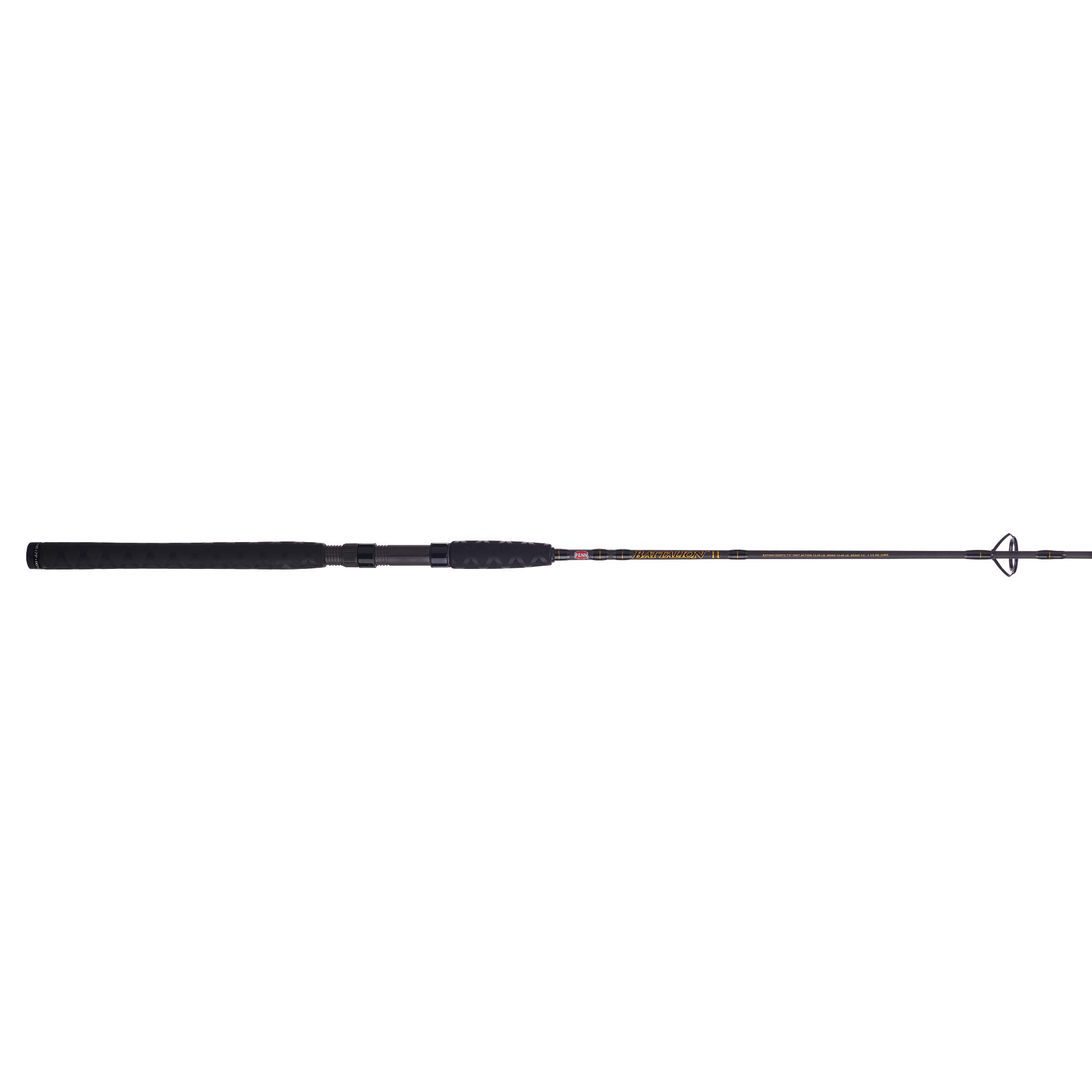 PENN Battalion II 7’6” Inshore/Nearshore Spinning Rod; 1-Piece Fishing Rod, 12-20lb Line Rating, Medium Heavy Rod Power, Fast Action, 1/2-1 1/2 oz. Lure Rating, Black/Gold